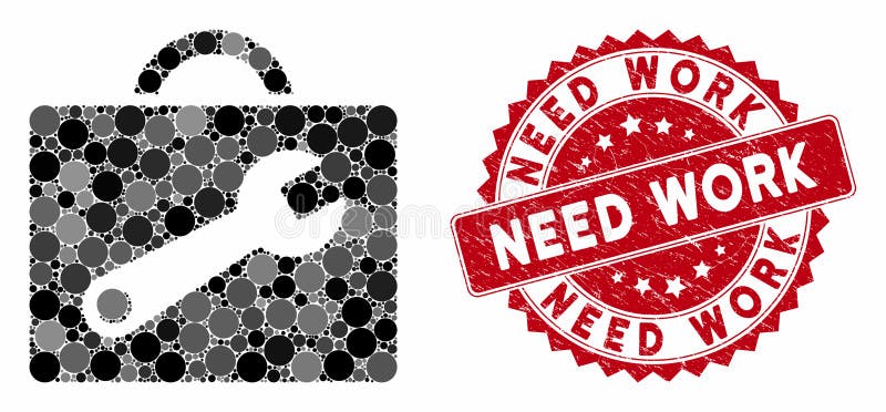 Mosaic Tool Case with Grunge Need Work Stamp Stock Illustration ...