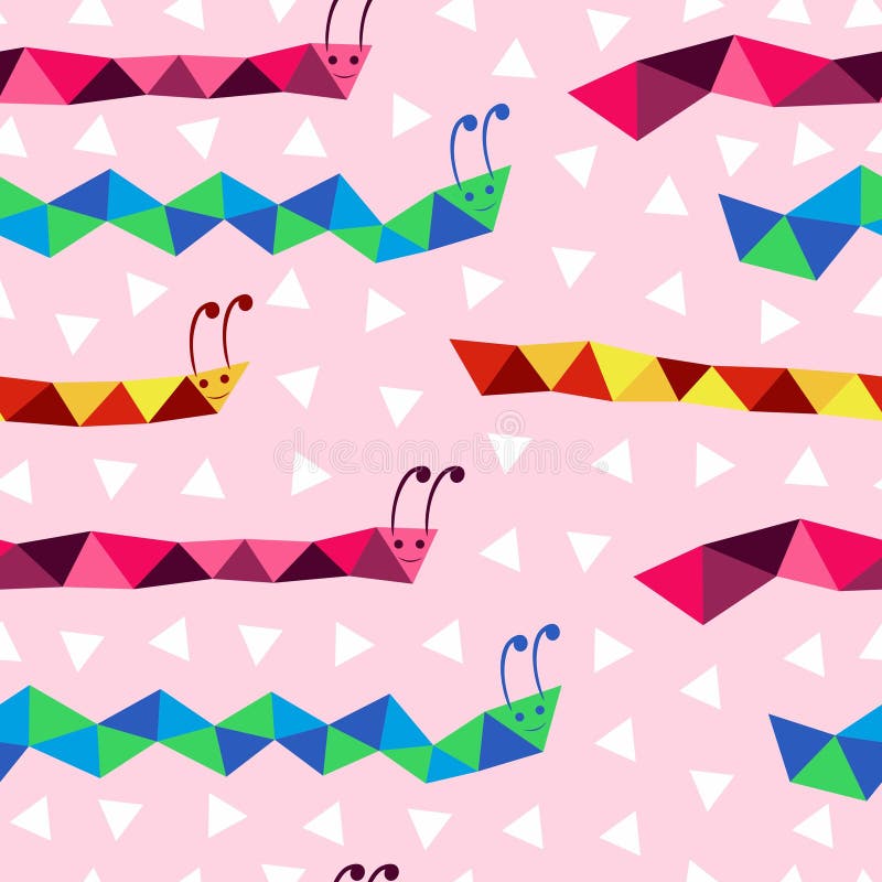 Mosaic Triangle Shape Snakes Seamless Print. Snakes on Pink Background ...
