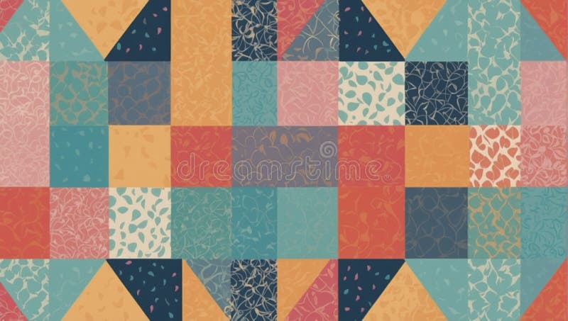 Mosaic of Colorful Squares and Triangles with Curly Patterns Stock ...