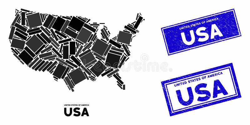 Mosaic USA Map and Scratched Rectangle Watermarks Stock Vector ...