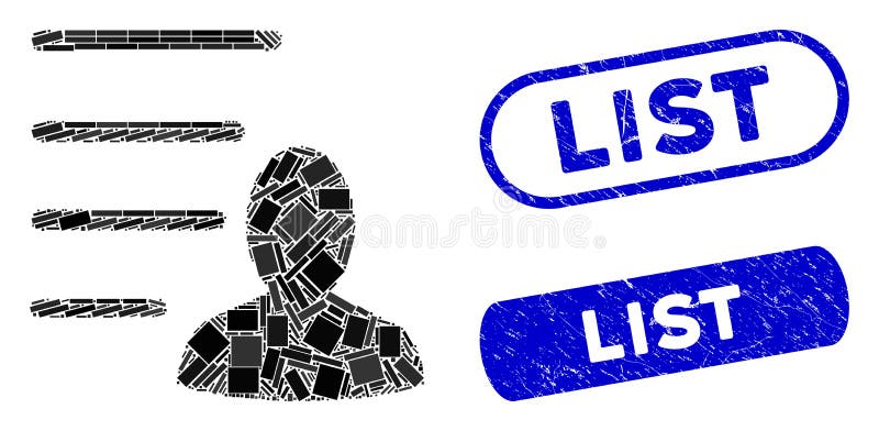 Rectangle Collage User List with Textured List Seals Stock Vector ...