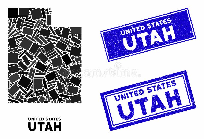 Mosaic Utah State Map and Distress Rectangle Stamps Stock Vector ...