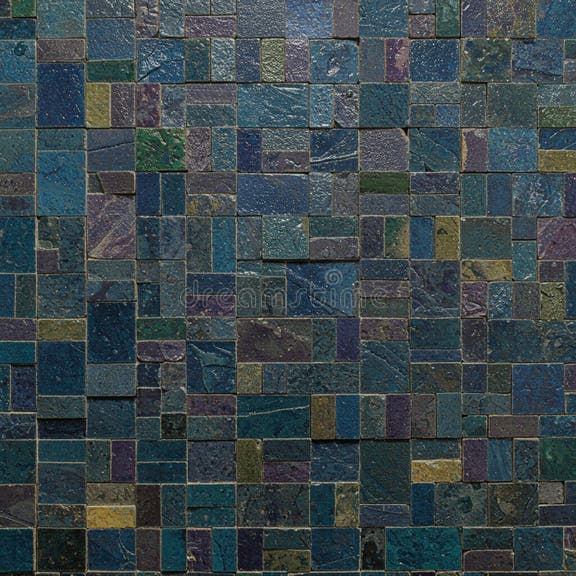 A Mosaic Wall Composed of Small, Square and Rectangular Tiles in ...