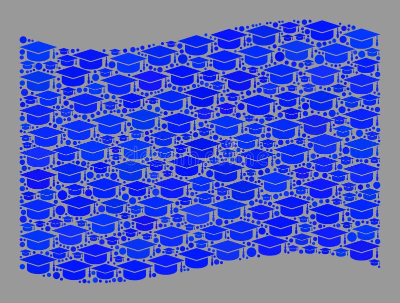 Graduation Waving Blue Flag - Mosaic of Graduation Cap Objects Stock ...