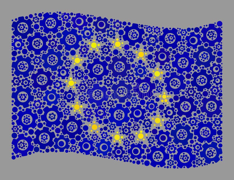 Waving Factory Europe Flag - Mosaic with Gear Wheels Stock Vector ...