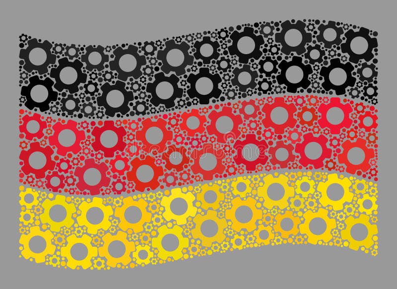 Waving Factory Germany Flag - Collage with Cog Objects Stock Vector ...