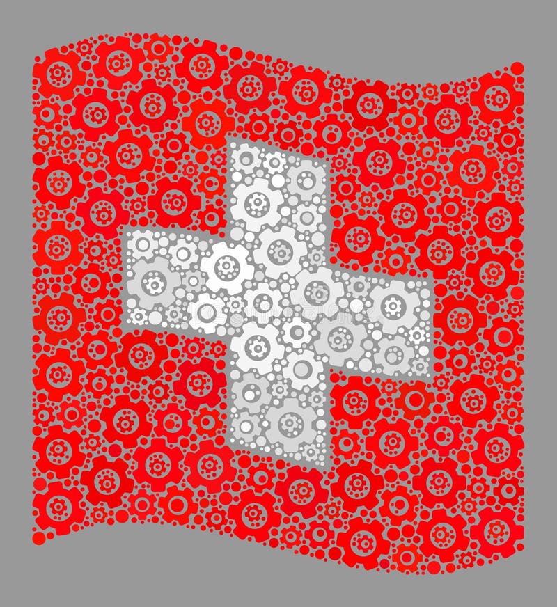 Waving System Swiss Flag - Collage with Cog Items Stock Vector ...