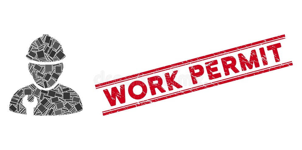 Worker Mosaic and Distress Work Permit Stamp Seal with Lines Stock ...