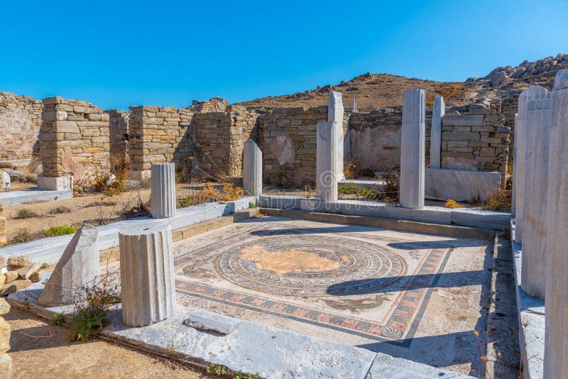 Mosaics at Ancient Ruins of Delos Island in Greece Stock Image - Image ...