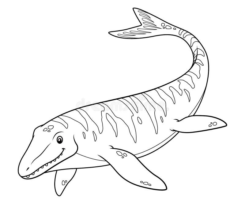 Mosasaurus Cartoon BW stock illustration. Illustration of tail - 261794456