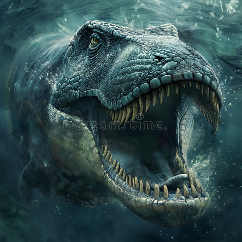 Mosasaurus Dinosaur in Underwater Chase Stock Illustration ...