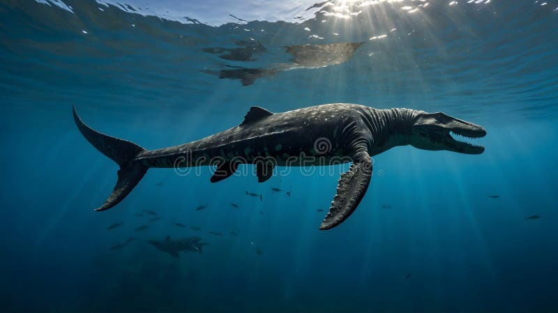 Mosasaurus Shadowing Marine Reptile in Calm Sea Stock Illustration ...