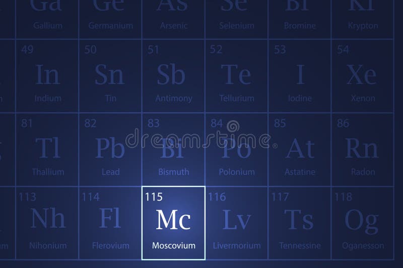 Moscovium Element Glowing in a Dark Periodic Table Stock Illustration ...