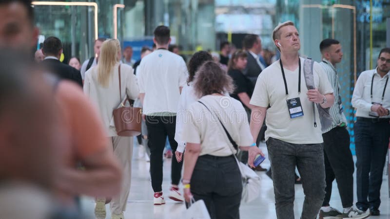 Crowded Tech Expo with People Networking and Exploring Exhibits Stock ...