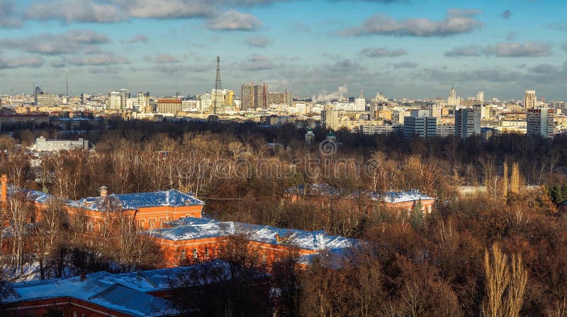 Moscow bird-fly view stock image. Image of winter, buildings - 36058383