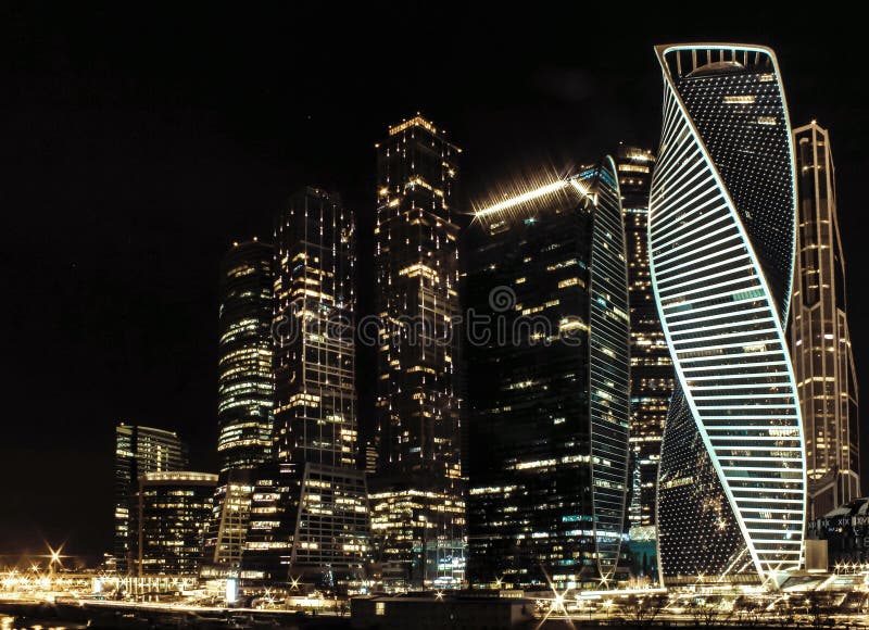 Moscow City Building at Night View from the Observation Platform ...