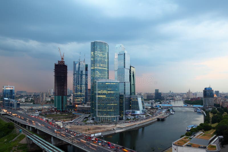 Moscow City Complex of Skyscrapers at Evening Stock Image - Image of ...