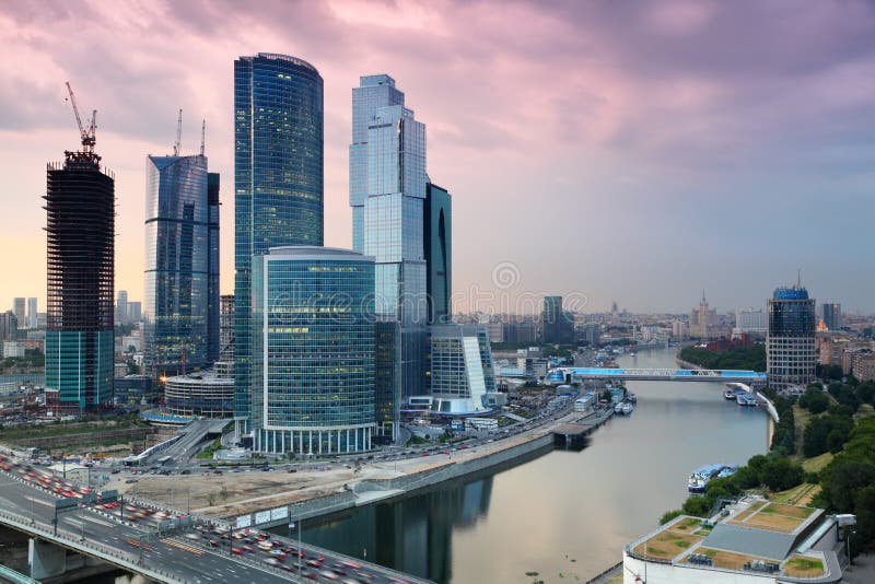 Moscow City Complex of Skyscrapers at Evening Stock Photo - Image of ...