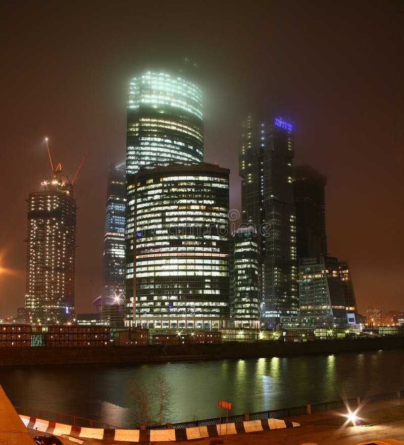 Moscow-city night editorial image. Image of russia, reflection - 73638495