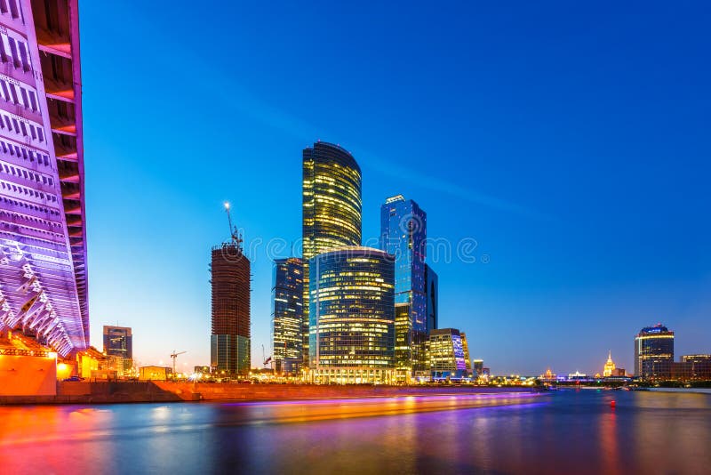 Moscow City in Moscow at Night Stock Photo - Image of dusk, beautiful ...