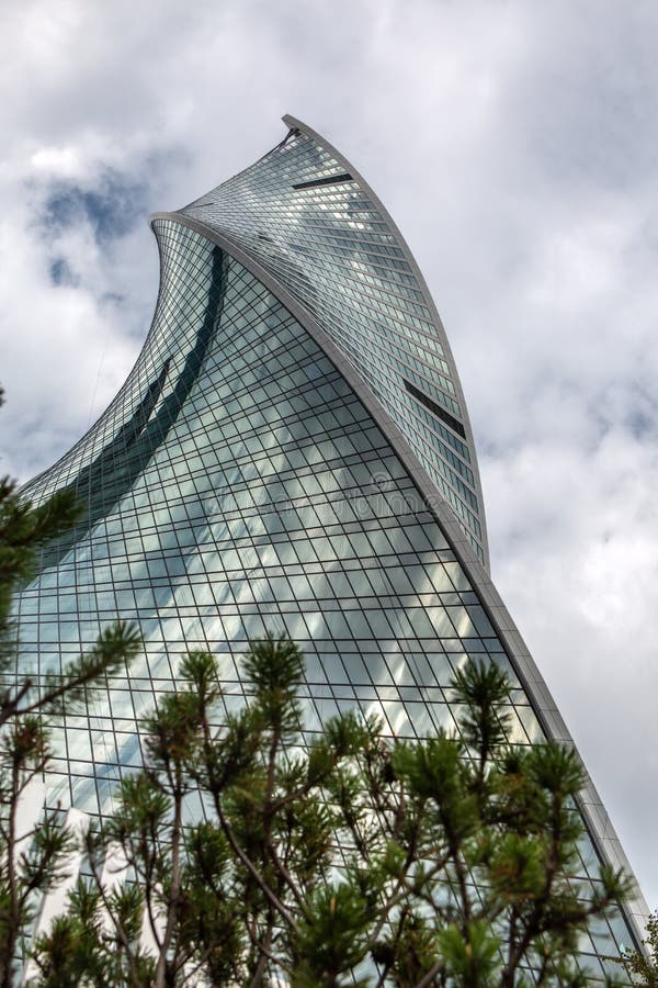 Moscow City. View of the Skyscraper Evolution Tower from the Lower ...