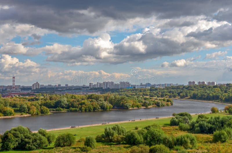 Moscow Cityscape with River and Park Stock Photo - Image of grass, park ...
