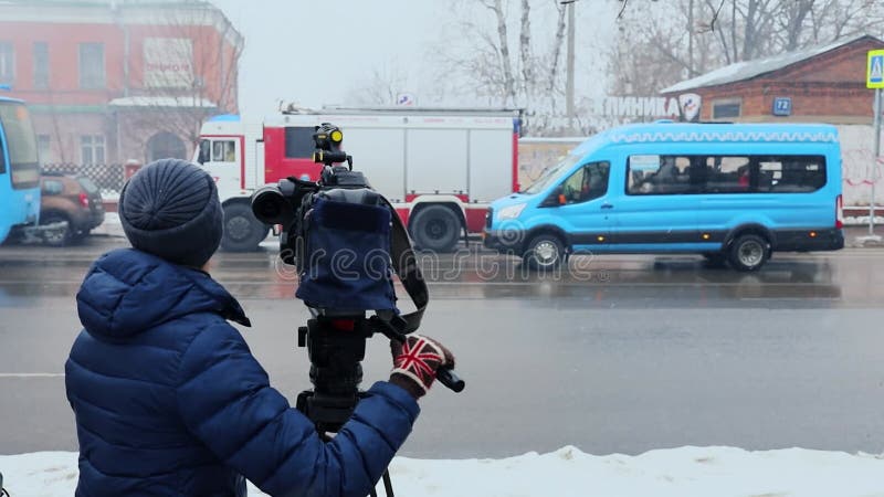 Operators Work with Camera on Fire Accident Place Stock Footage - Video ...