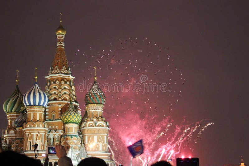 Moscow Fireworks on New Year Evening Stock Photo - Image of exterior ...
