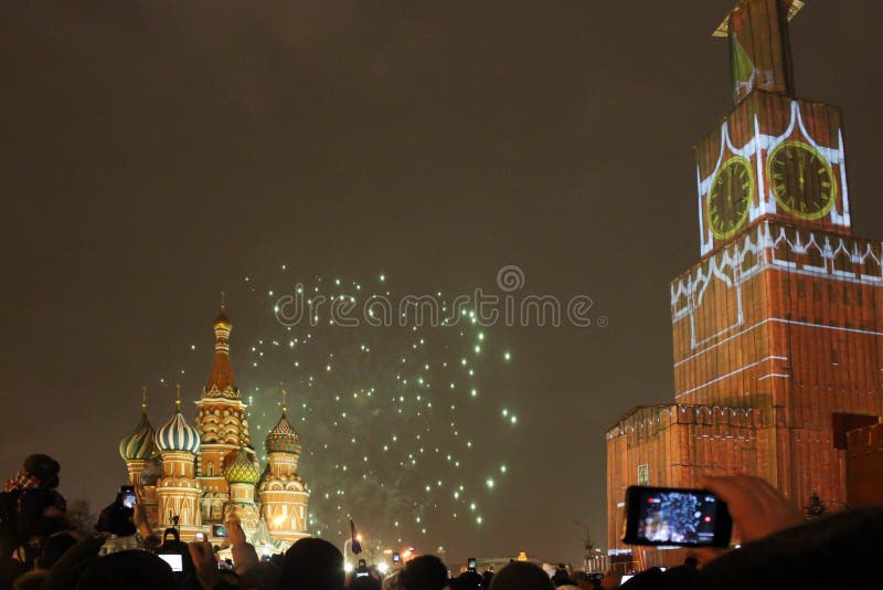 Moscow Fireworks on New Year Evening Editorial Photography - Image of ...