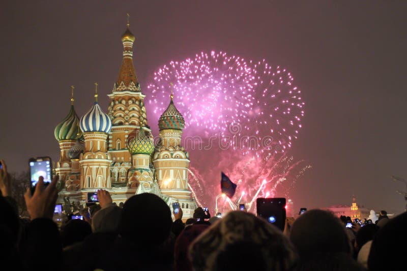 Moscow Fireworks on New Year Evening Editorial Stock Image - Image of ...