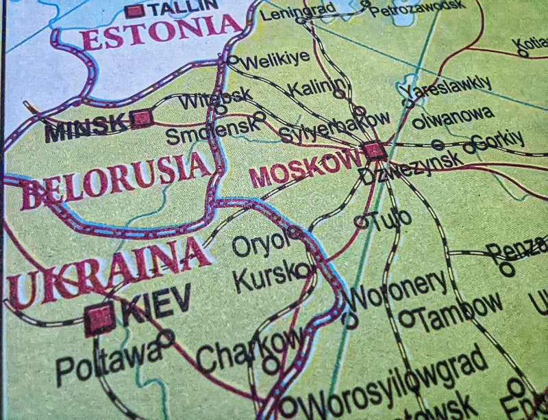 Moscow and kiev on map. stock photo. Image of foreign - 351926578