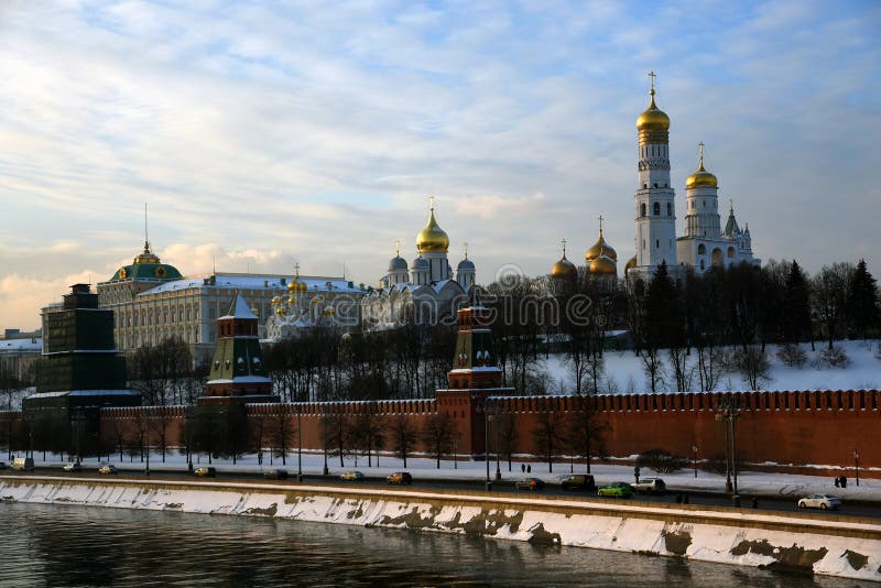 Moscow Kremlin Architecture in Winter. Ancient Churches Stock Photo ...