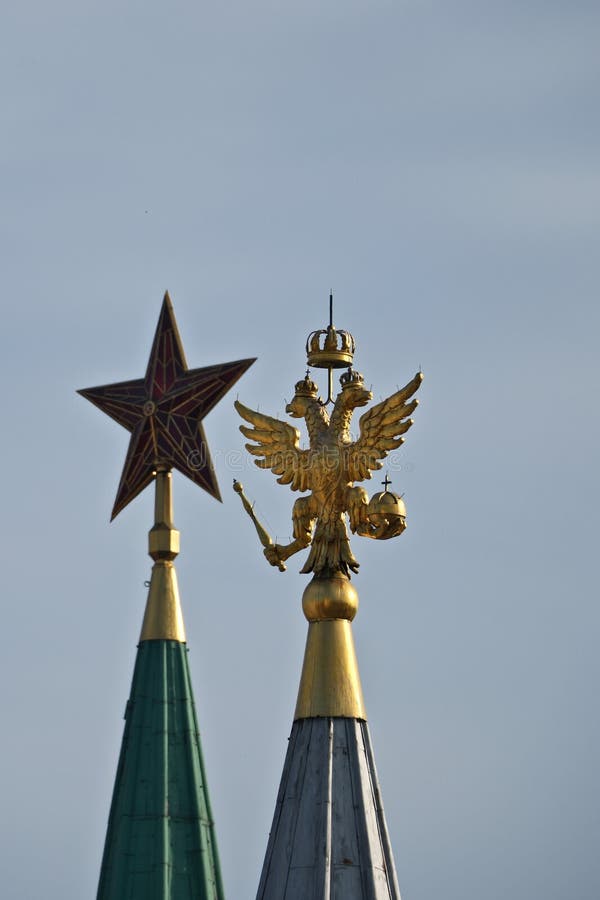 Golden Double-headed Eagle and Red Kremlin Star Stock Image - Image of ...