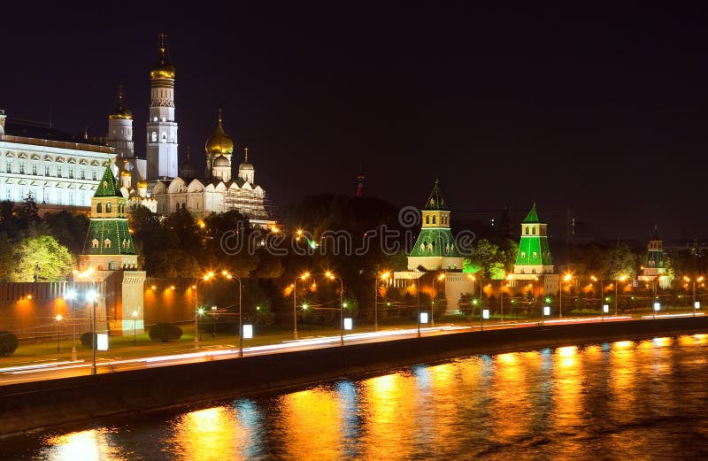 Moscow Kremlin in night stock image. Image of famous - 22225961