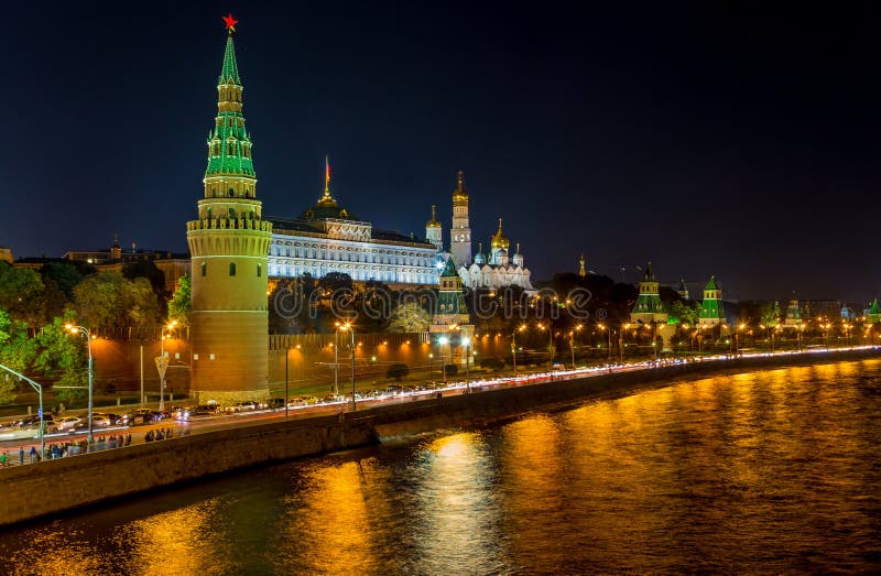 Moscow Kremlin at night stock image. Image of tide, attractions - 54396677