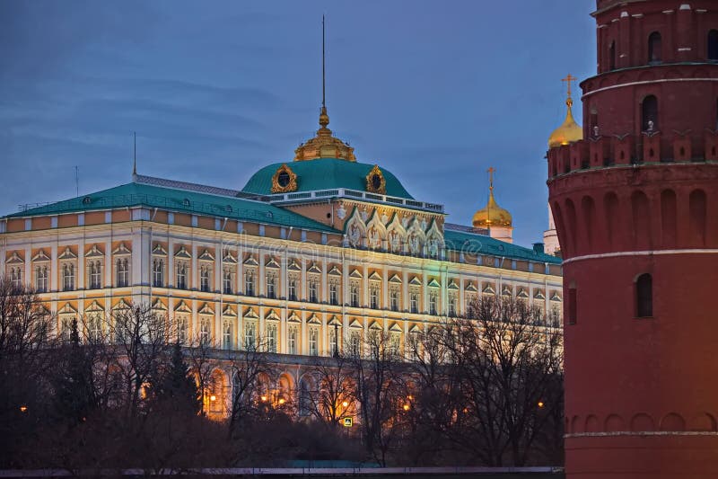 Moscow Kremlin in Night Illumination. Stock Image - Image of skyscraper ...