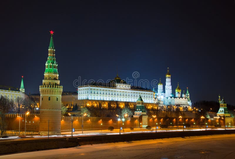 Moscow Kremlin at night, stock image. Image of cathedral - 38620963