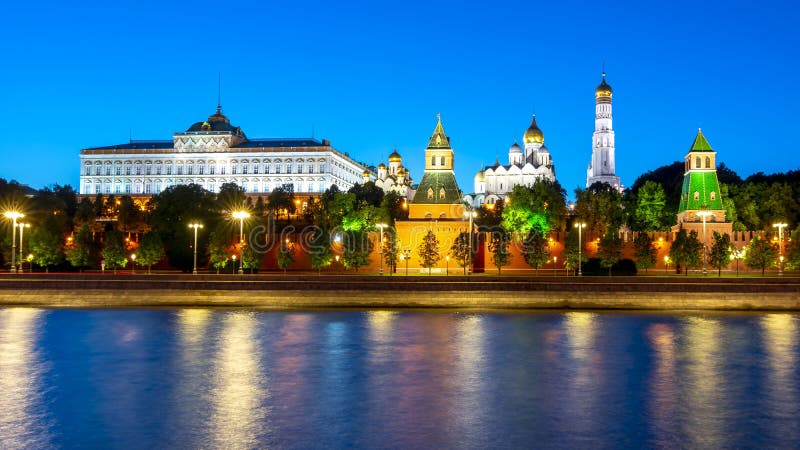 Moscow Kremlin at Night, Russia Stock Image - Image of cityscape, light ...