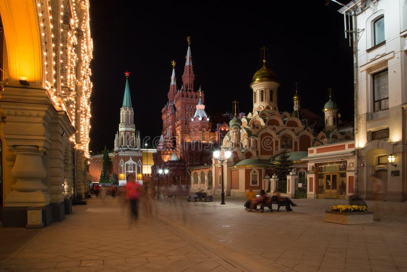 Moscow Kremlin by night, stock image. Image of square - 34047379