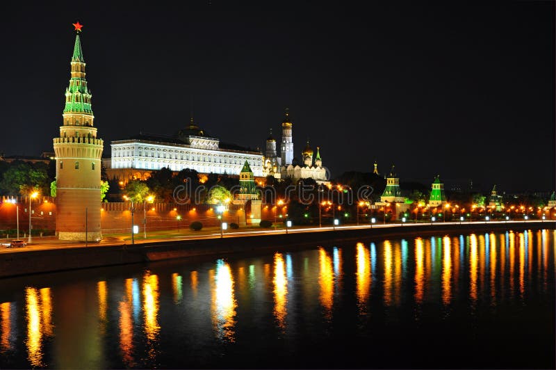 Moscow Kremlin Night Scence Stock Image - Image of exterior, night ...