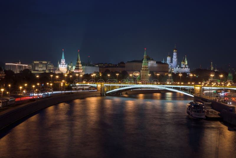 The Moscow Kremlin by Night Stock Photo - Image of illuminated ...
