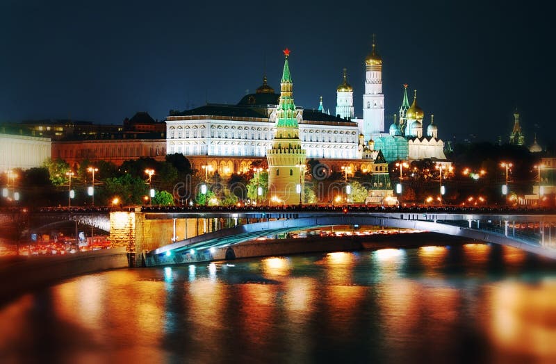 Moscow at night stock image. Image of moscow, reflection - 3382233