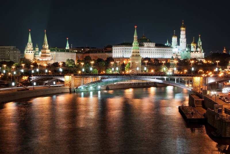 Moscow Kremlin by Night stock photo. Image of building - 56726112