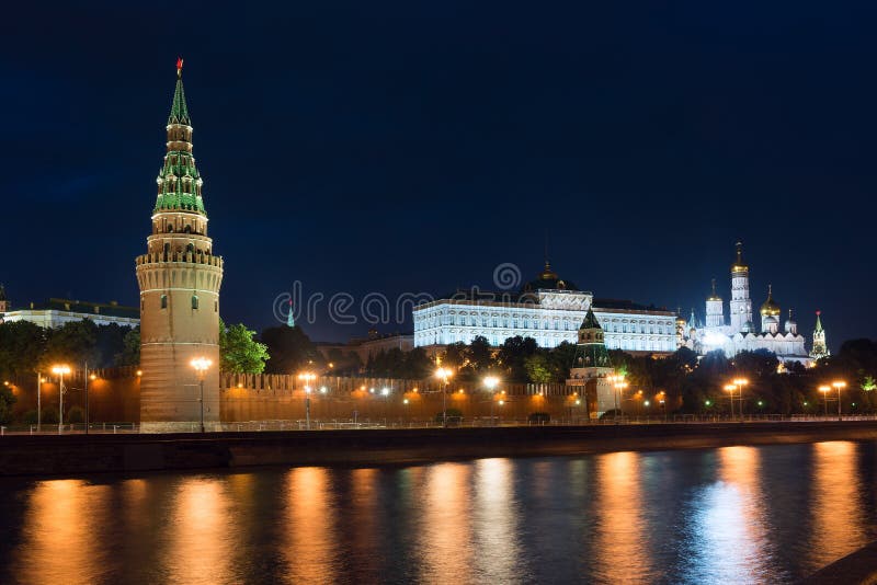 Moscow Kremlin at night stock image. Image of dome, moscow - 74883215