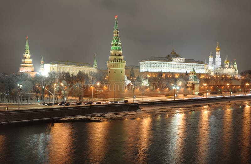 Moscow Kremlin. Night View. Russia Stock Photo - Image of night ...