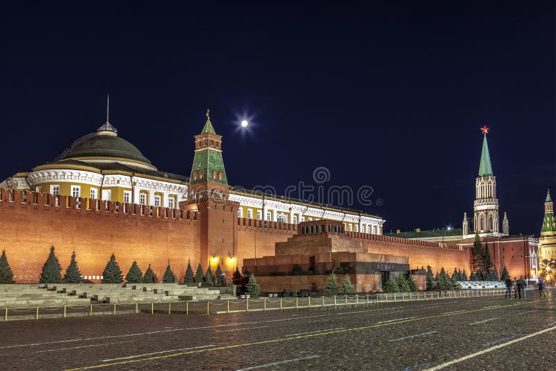 Moscow, the Kremlin, the Red Square at Moon Night Stock Image - Image ...