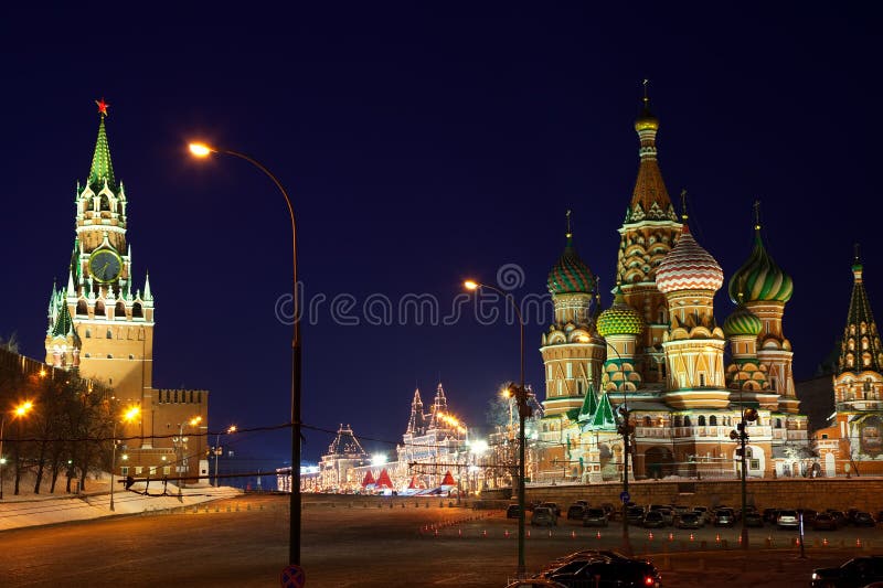 Moscow Kremlin at Red Square in Night Stock Image - Image of ...