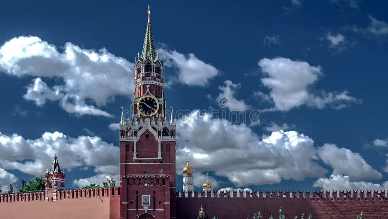 Moscow Kremlin, Red Square. Spasskaya Savior`s Clock Tower Stock Photo ...