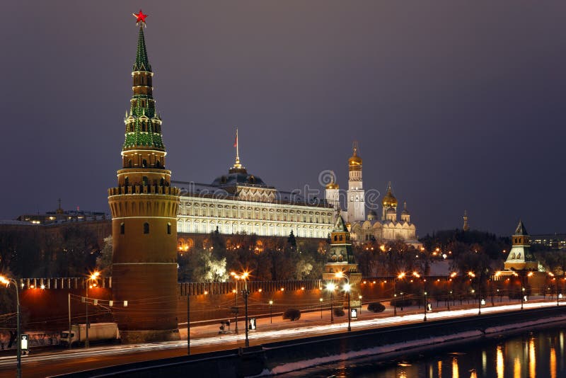 Night View at Moscow Kremlin Stock Photo - Image of lights, kremlin ...