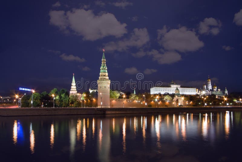 Moscow, Kremlin Skyline at Night Stock Image - Image of night, brick ...